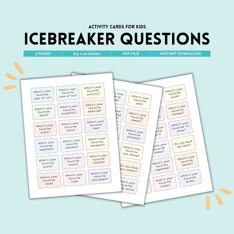 Icebreaker Questions, Conversation Cards, Back to School, Games for ...