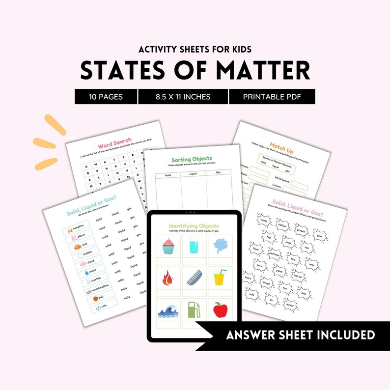 States of Matter, Physical Science, Phases of Matter, Science Worksheet ...