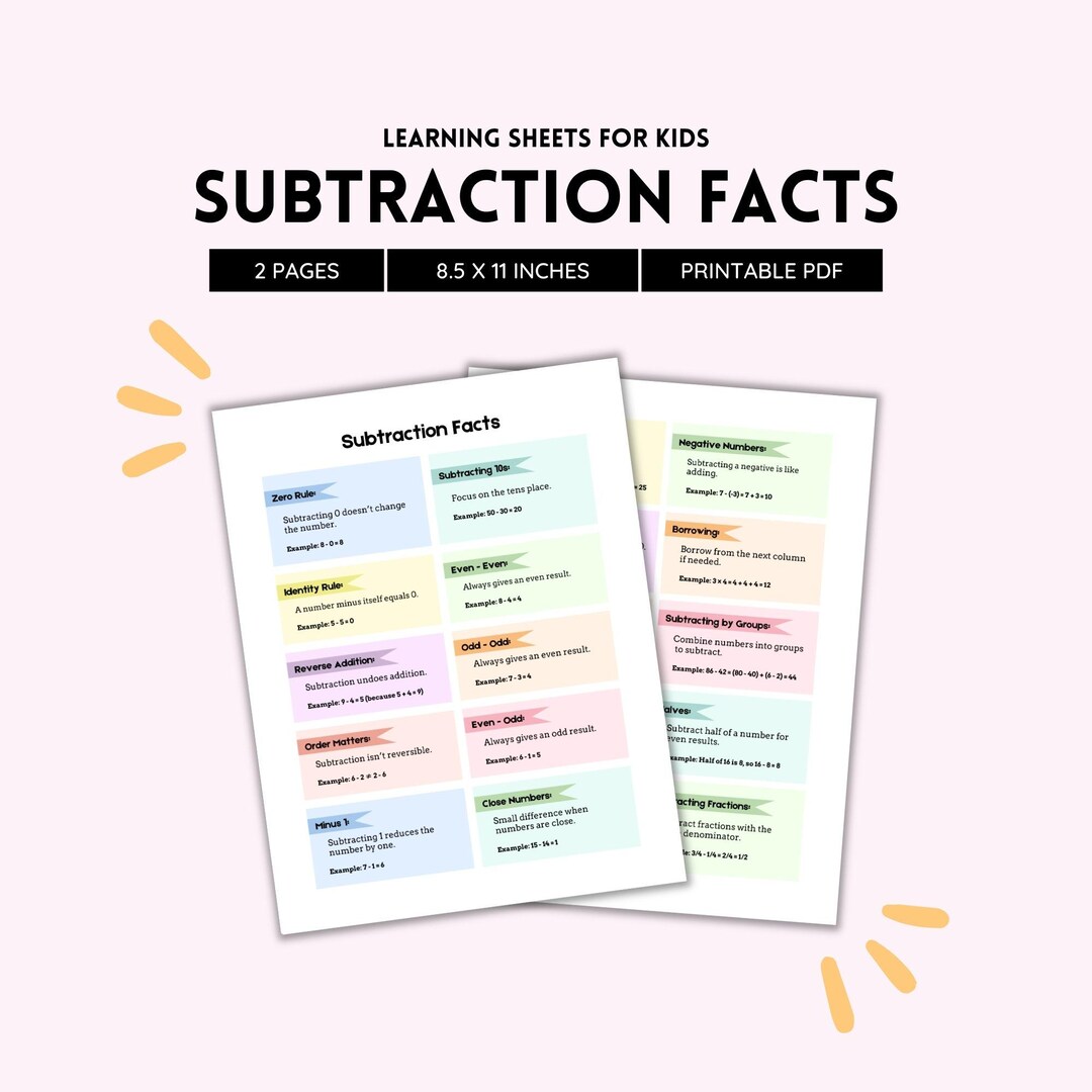 Subtraction Facts, Math Facts, 1st Grade, Math Printable, 2nd Grade ...