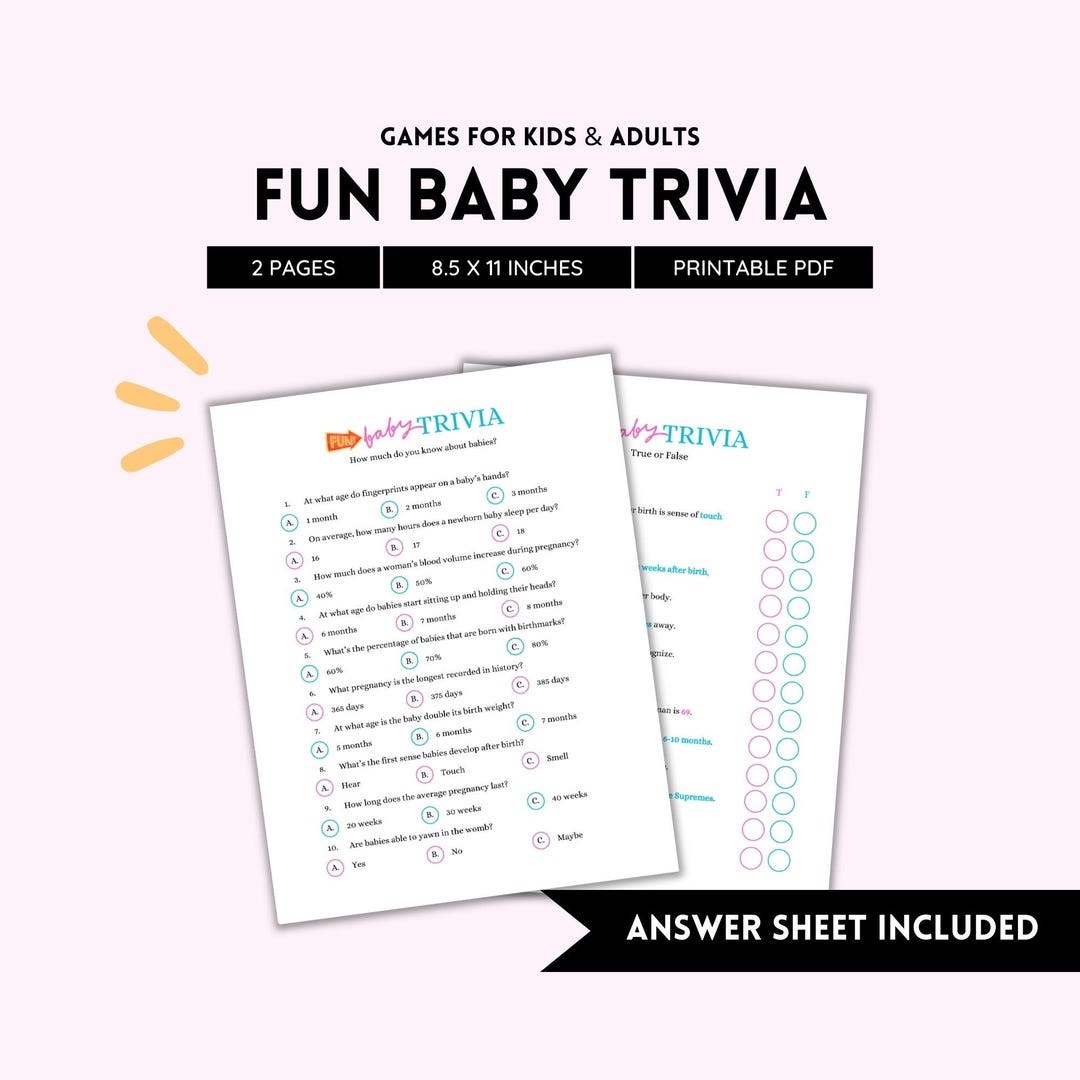 Fun Baby Trivia, Baby Shower Trivia, Baby Shower Game, Fun Baby Shower ...