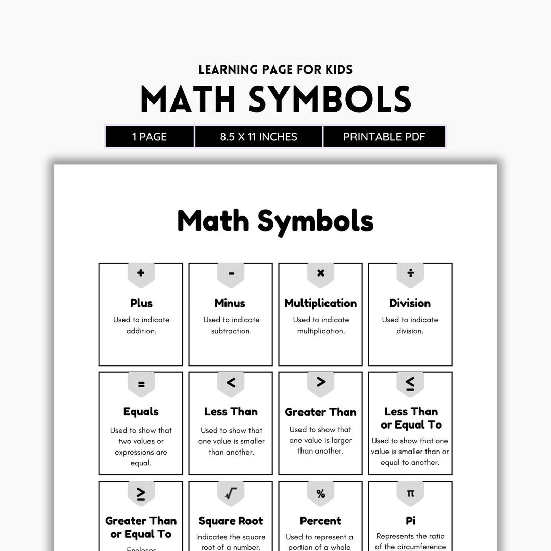 Math Symbols Printable for Kids Fun and Educational Flashcards to Help ...