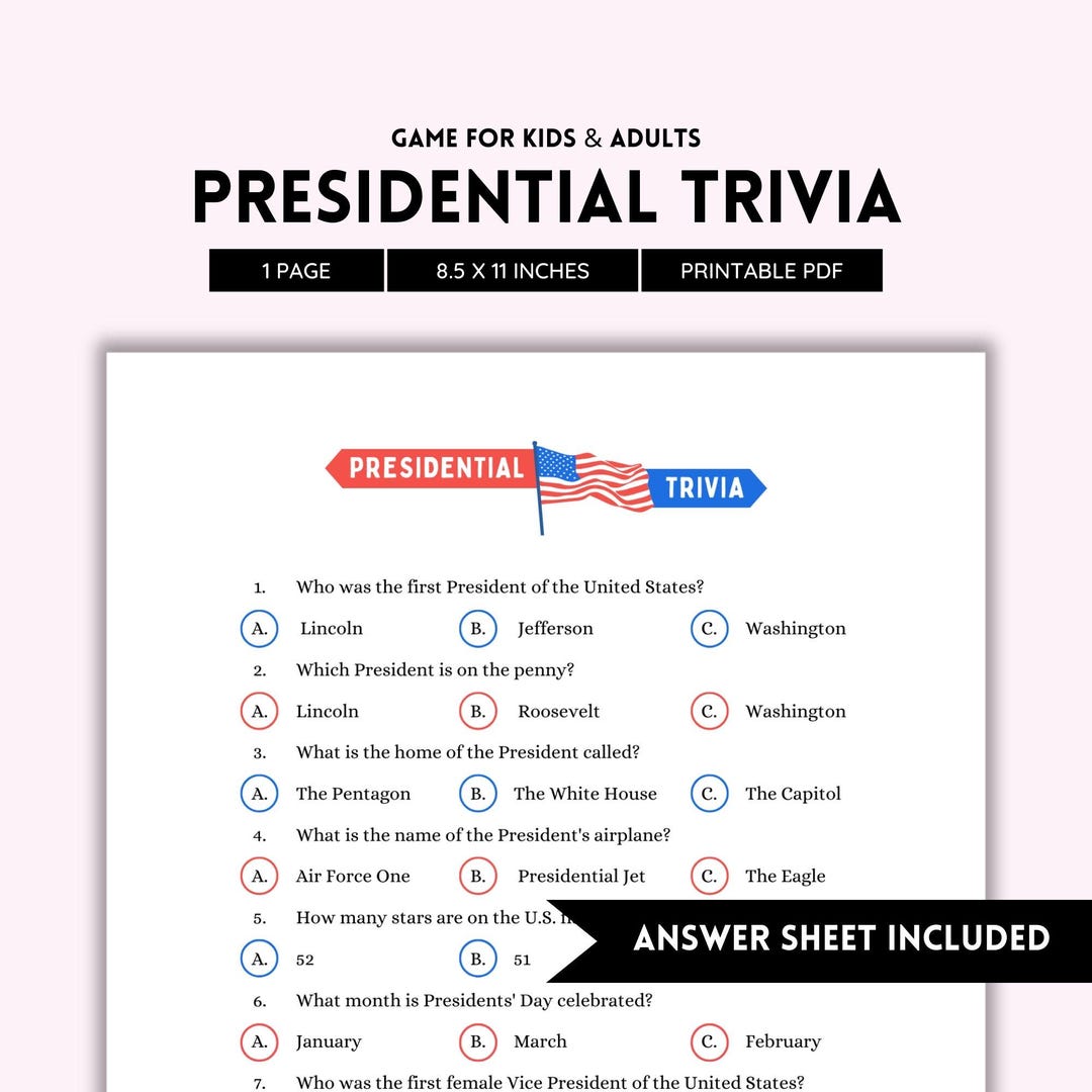 Presidential Trivia, Patriotic Games, Family Game Night, 4th of July ...