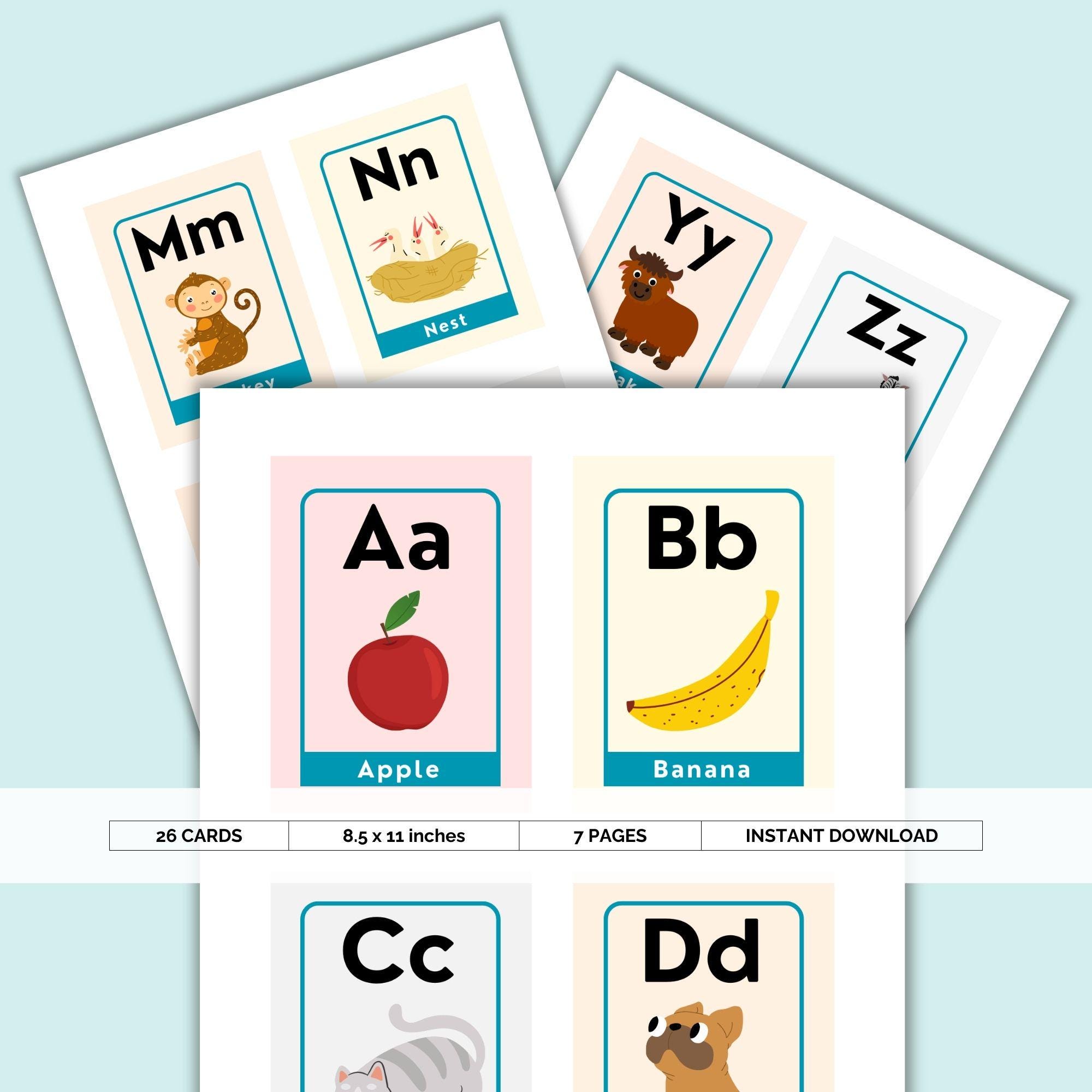 26 ABC Flashcards, Alphabet Flashcards, Pre-school Printables ...
