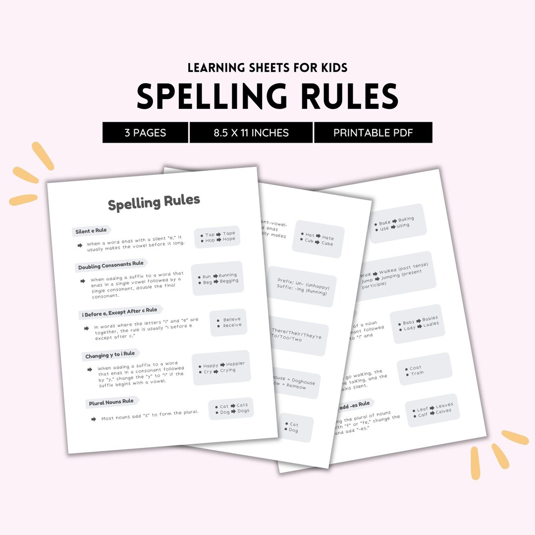 Spelling Rules Printable | B&W PDF | English Grammar Reference Sheets ...
