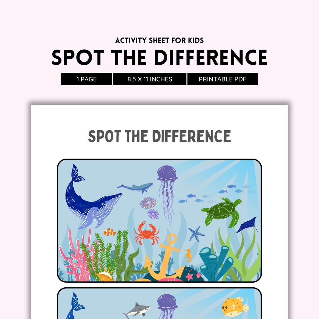 Spot the Difference, Find the Difference, Printable Game, Kids ...