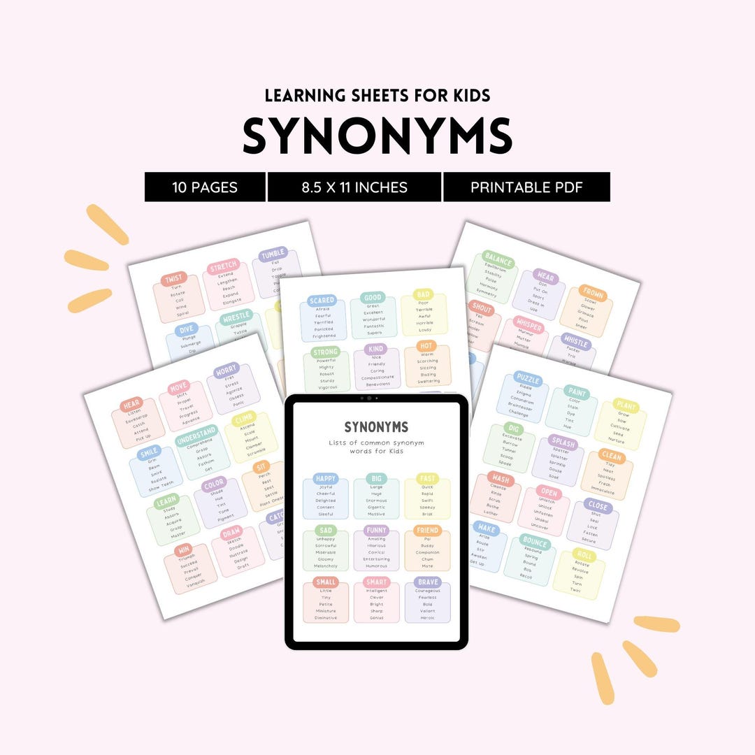 Synonyms Chart Printable | Color PDF | Vocabulary Reference List ...