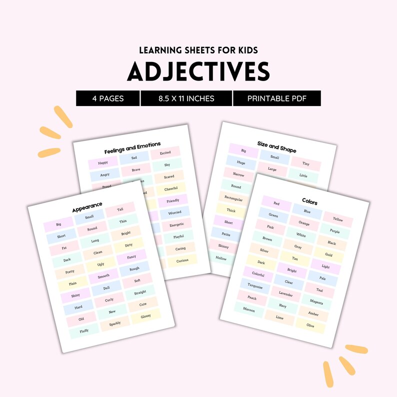 Adjectives List Printable | Color PDF | English Grammar Reference Chart ...