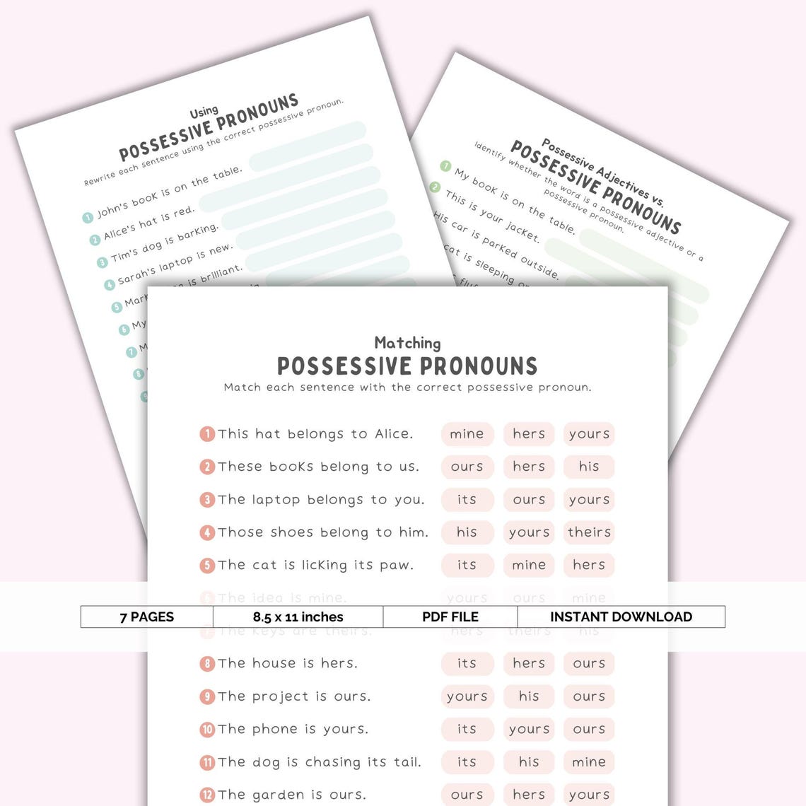 Possessive Pronouns, English Grammar, Subject Pronouns, Personal ...
