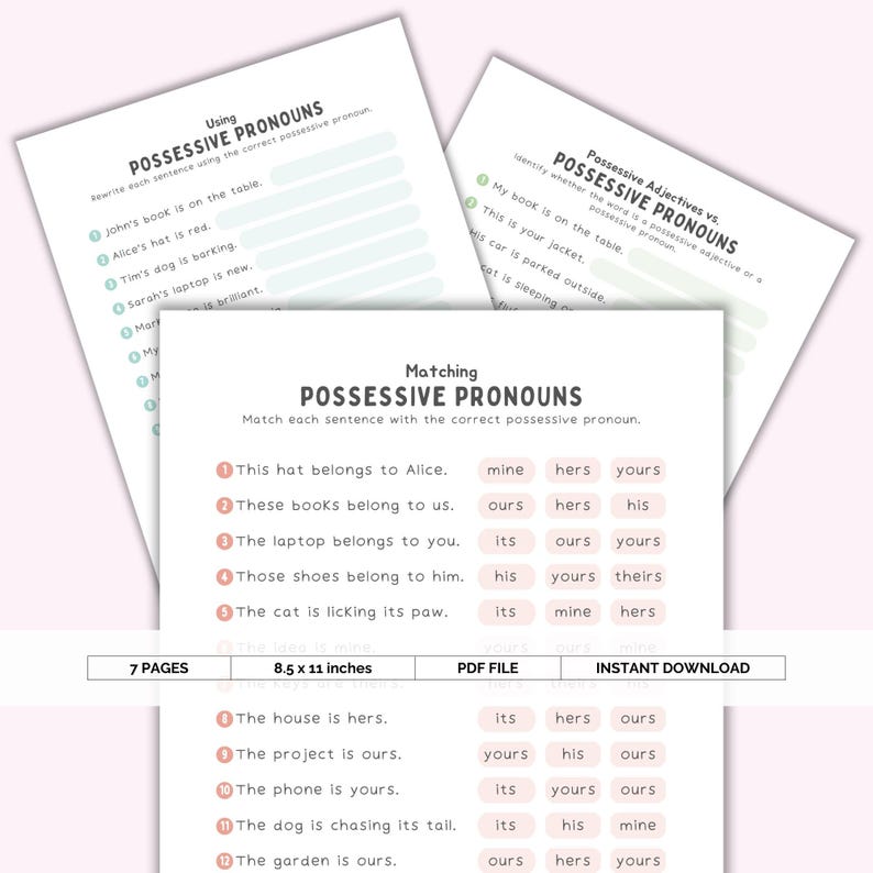Possessive Pronouns, English Grammar, Subject Pronouns, Personal ...
