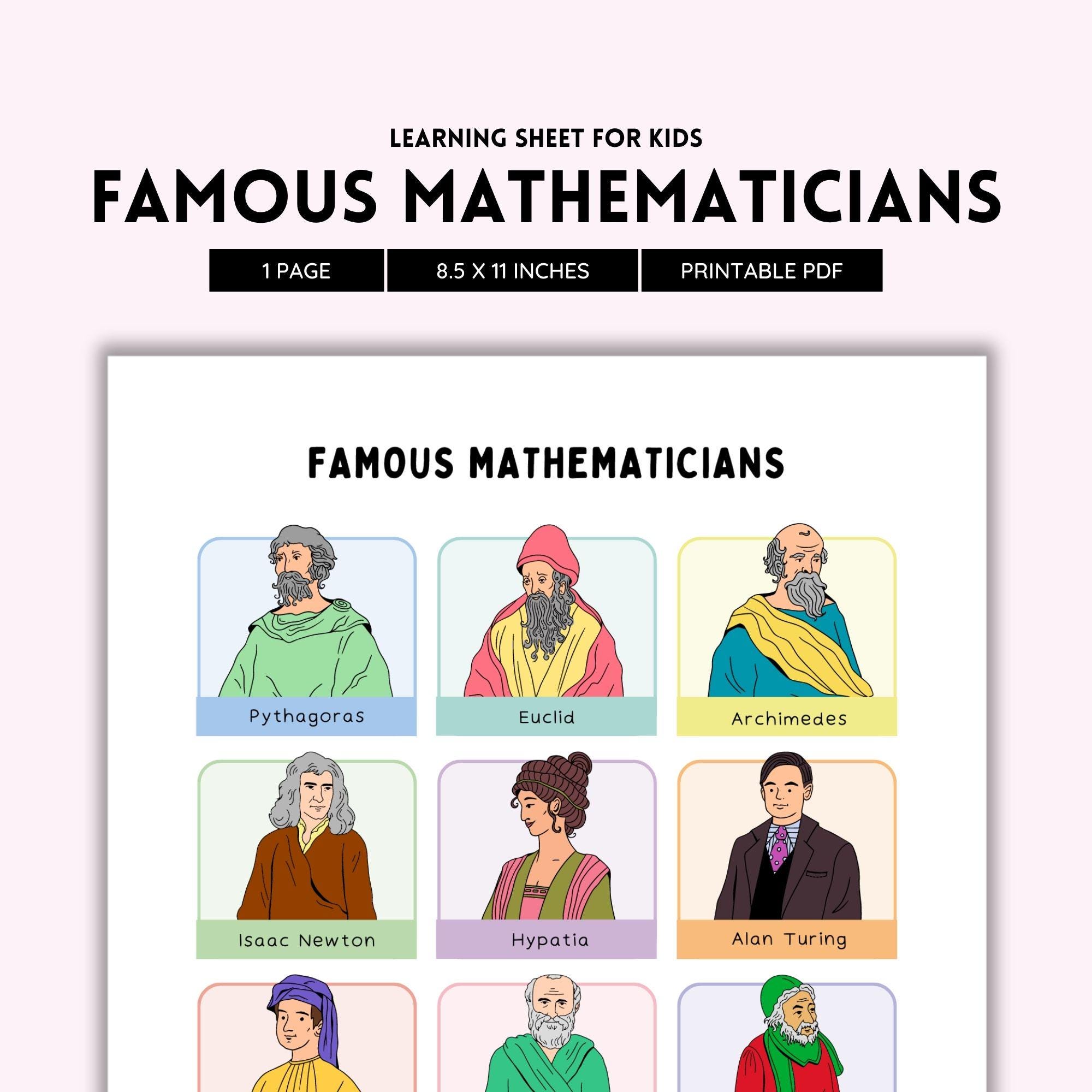 Famous Mathematicians Printable | Color PDF | Biography Cards and ...