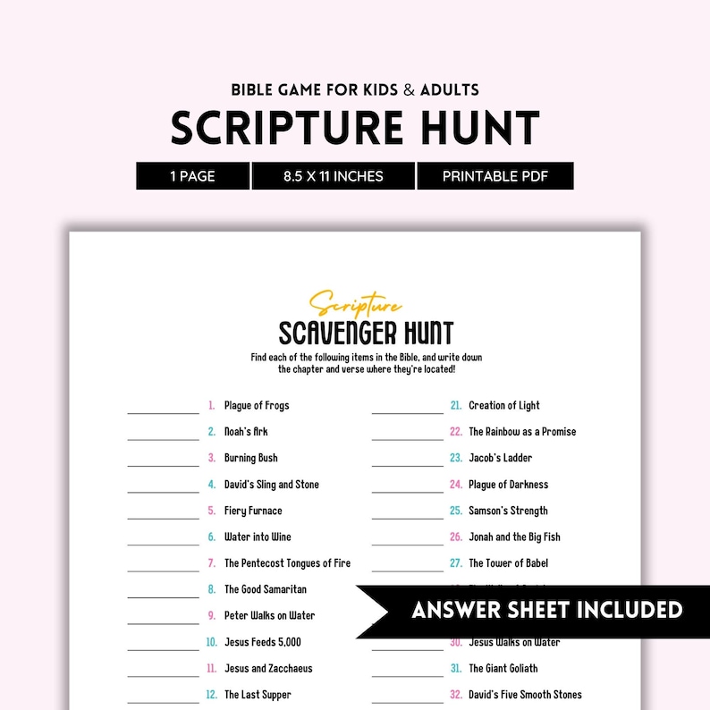 Scripture Scavenger Hunt, Christian Games, Sunday School, Games for ...