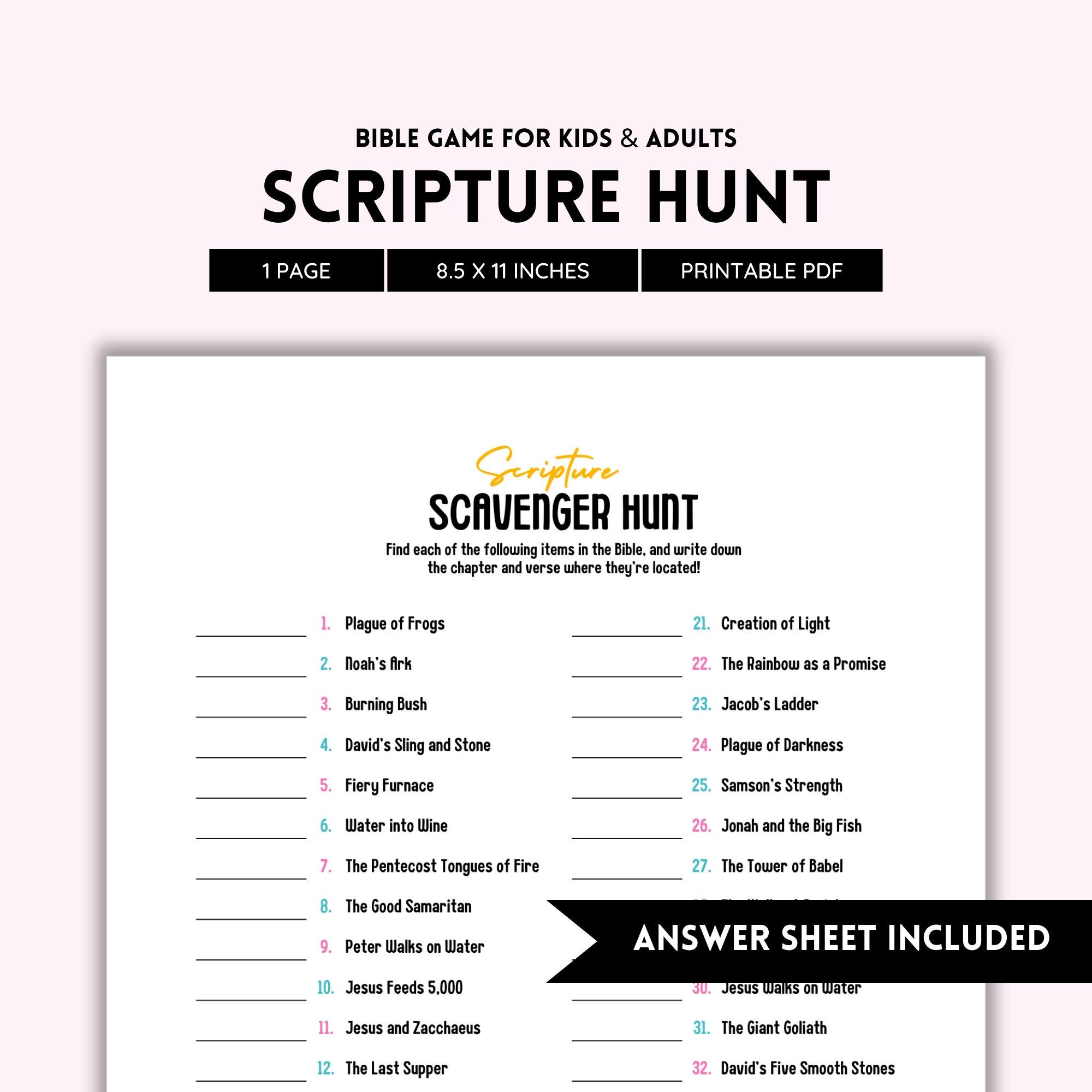Scripture Scavenger Hunt, Christian Games, Sunday School, Games for ...
