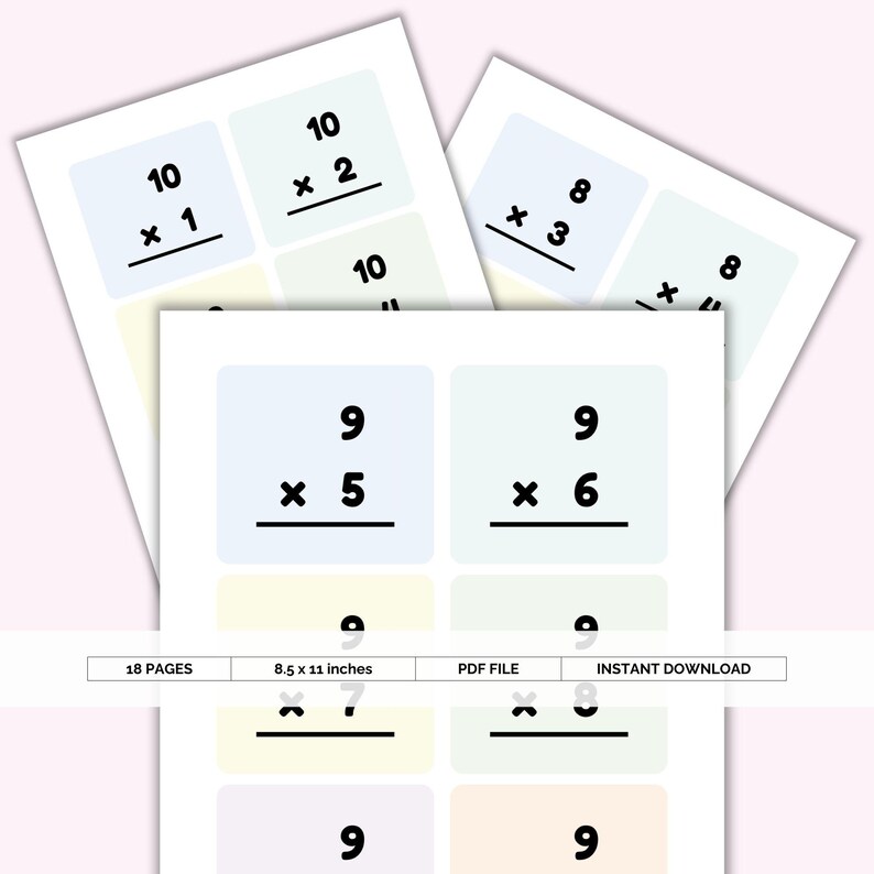 Multiplication Cards, Flash Cards, Math Flash Cards, Number Cards, Math ...