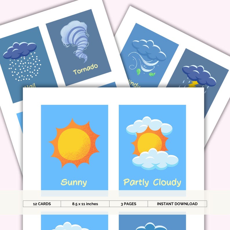 Weather Flashcards, Weather Cards, Flashcards for Kids, Educational ...