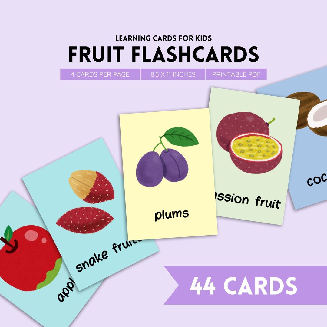 44 Fruits Flashcards, Montessori Flashcards, Pre-school Cards ...