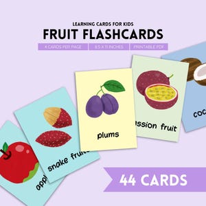 44 Fruits Flashcards, Montessori Flashcards, Pre-school Cards ...