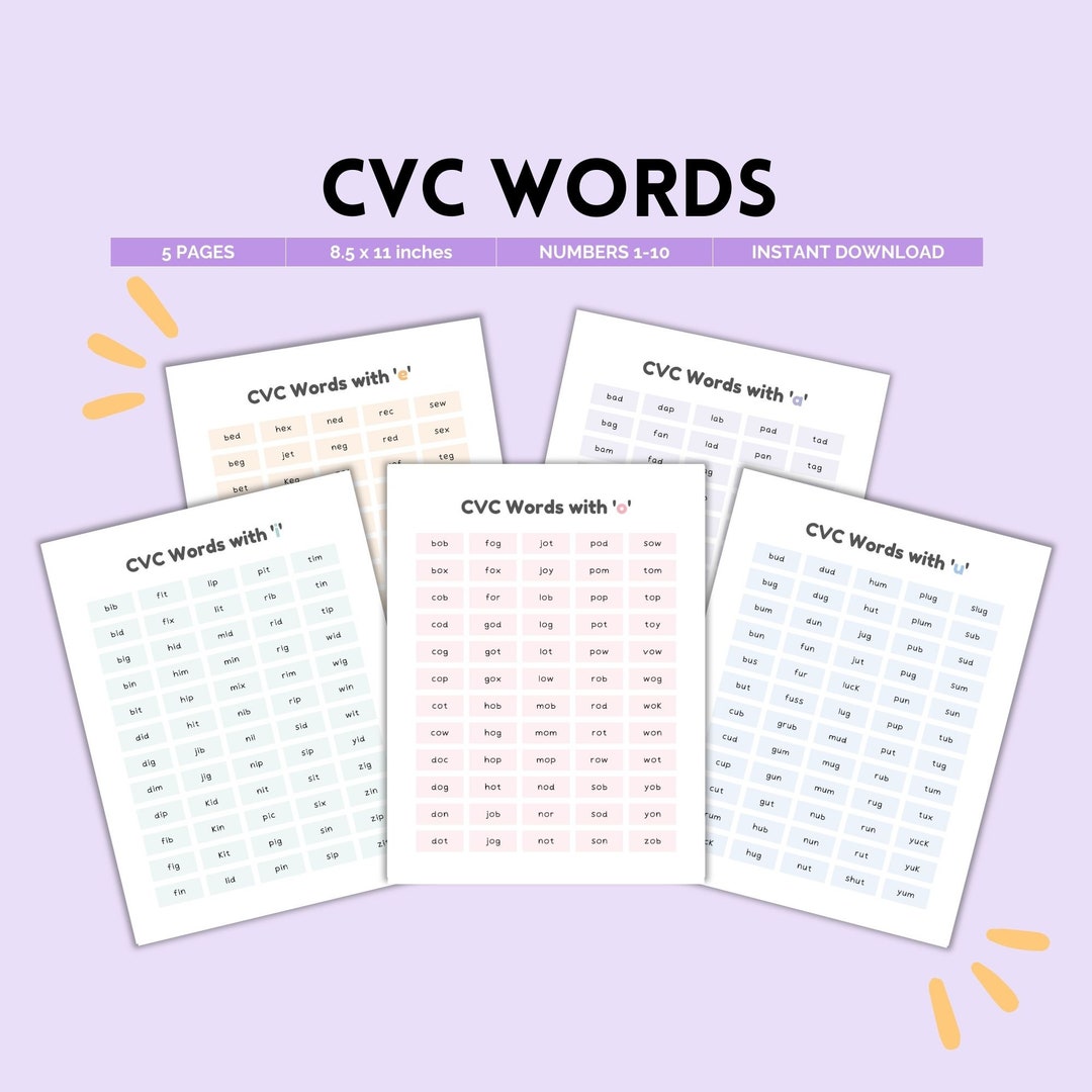 CVC Words, CVC Words List, Sight Words, Cvc Montessori, Preschool ...