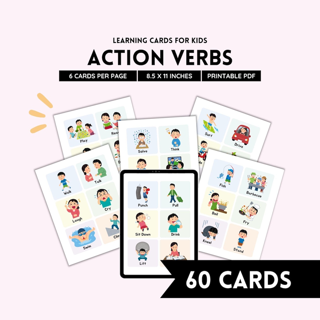 Actions Verbs Card, Flashcards, Montessori Education, Montessori ...