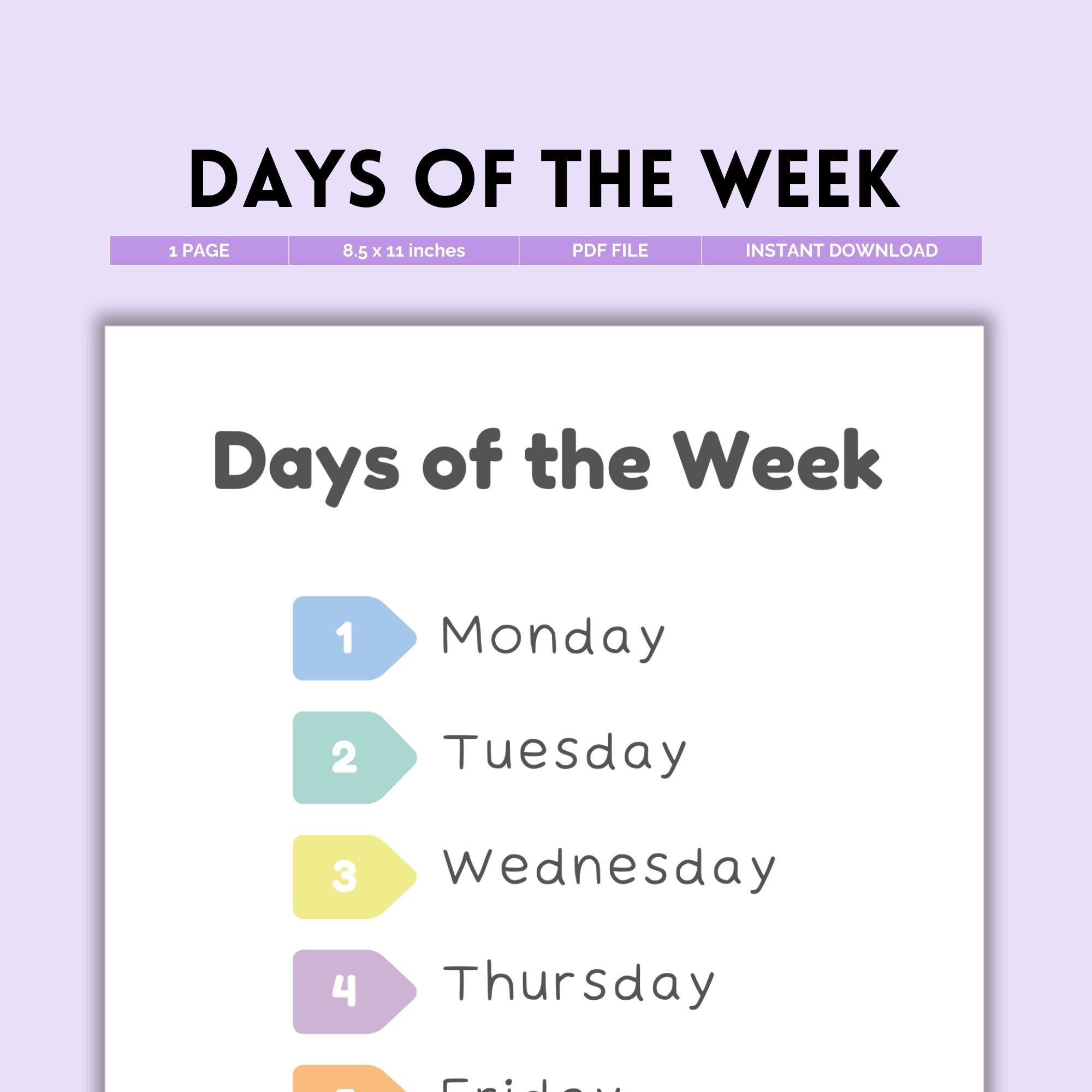 Days of the Week, Days of the Week Chart, Nursey Art, Educational Print ...