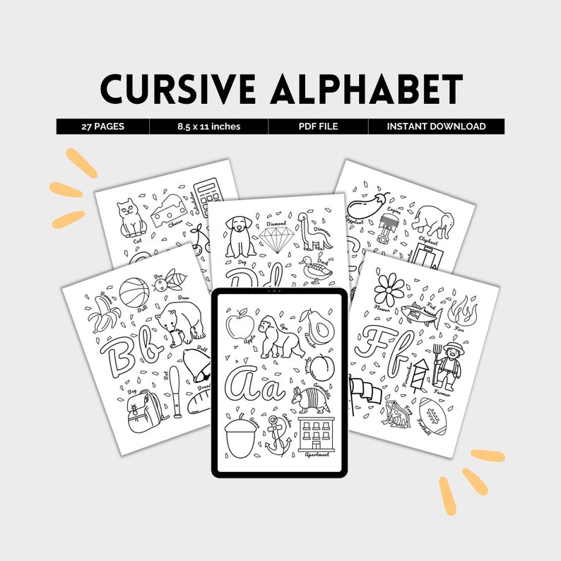Cursive Aphabet, ABC Coloring Pages, Cursive Font, Cursive Worksheet ...