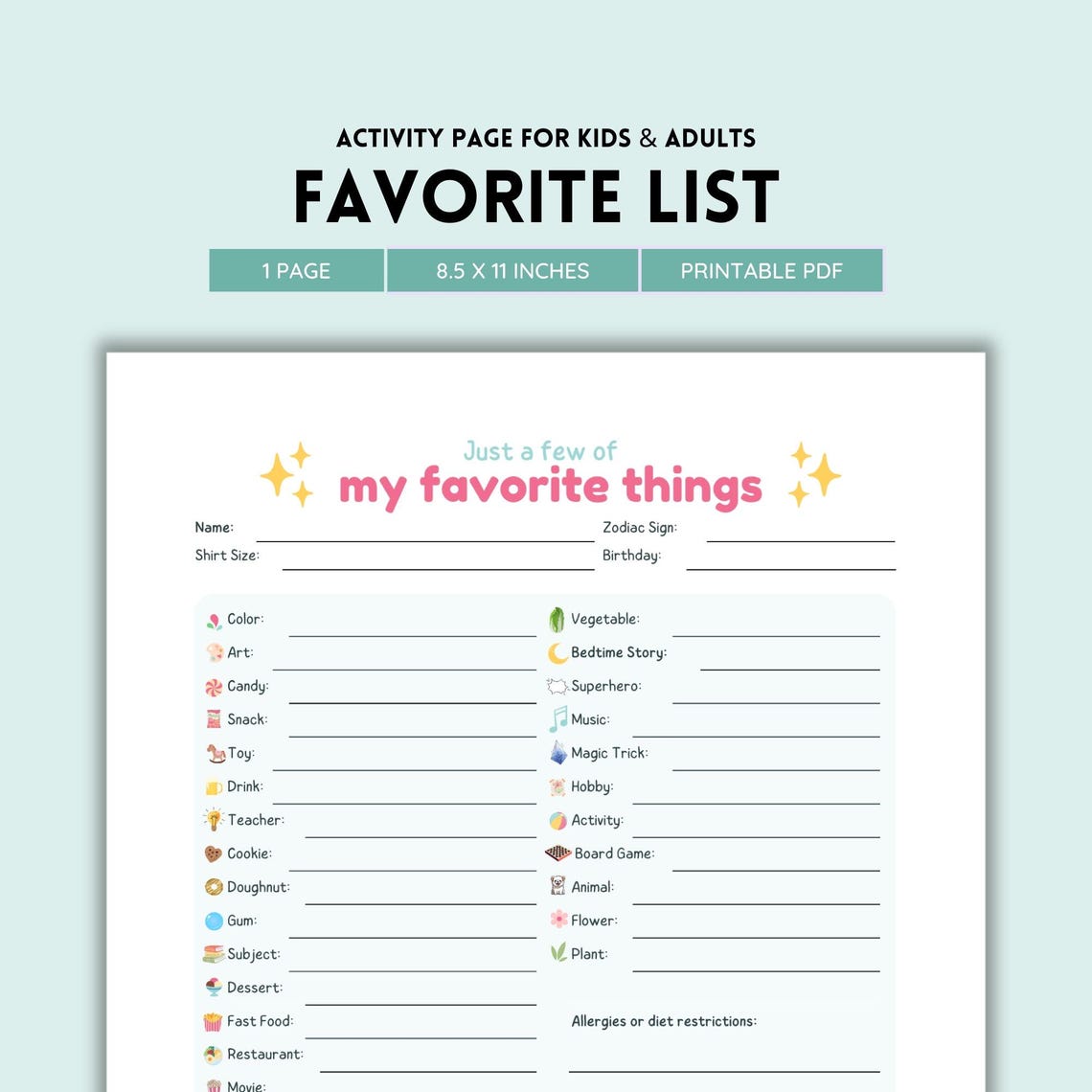 Favorite List, Favorite Things List, Wish List, Bucket List, Christmas ...