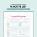 Favorite List, Favorite Things List, Wish List, Bucket List, Christmas ...
