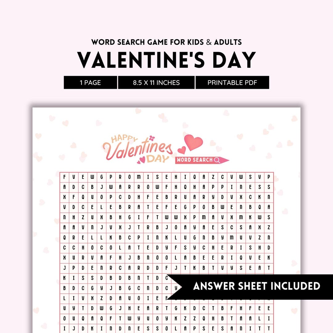 Valentines Day Word Search, Valentines Activity, Valentines Day Game ...
