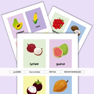 44 Fruits Flashcards, Montessori Flashcards, Pre-school Cards ...