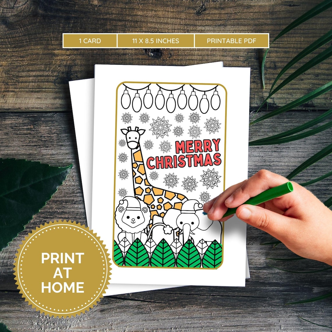 Safari Animals, Christmas Card, Coloring Card, Safari Christmas ...