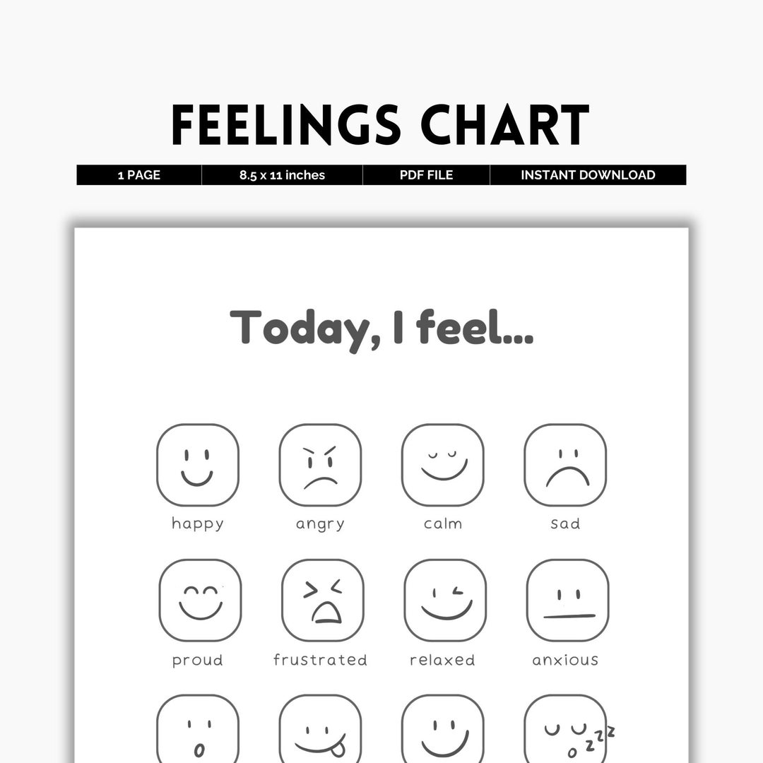 Feelings Chart, Coloring Page, Emotions Chart, Mood Chart, Feelings ...