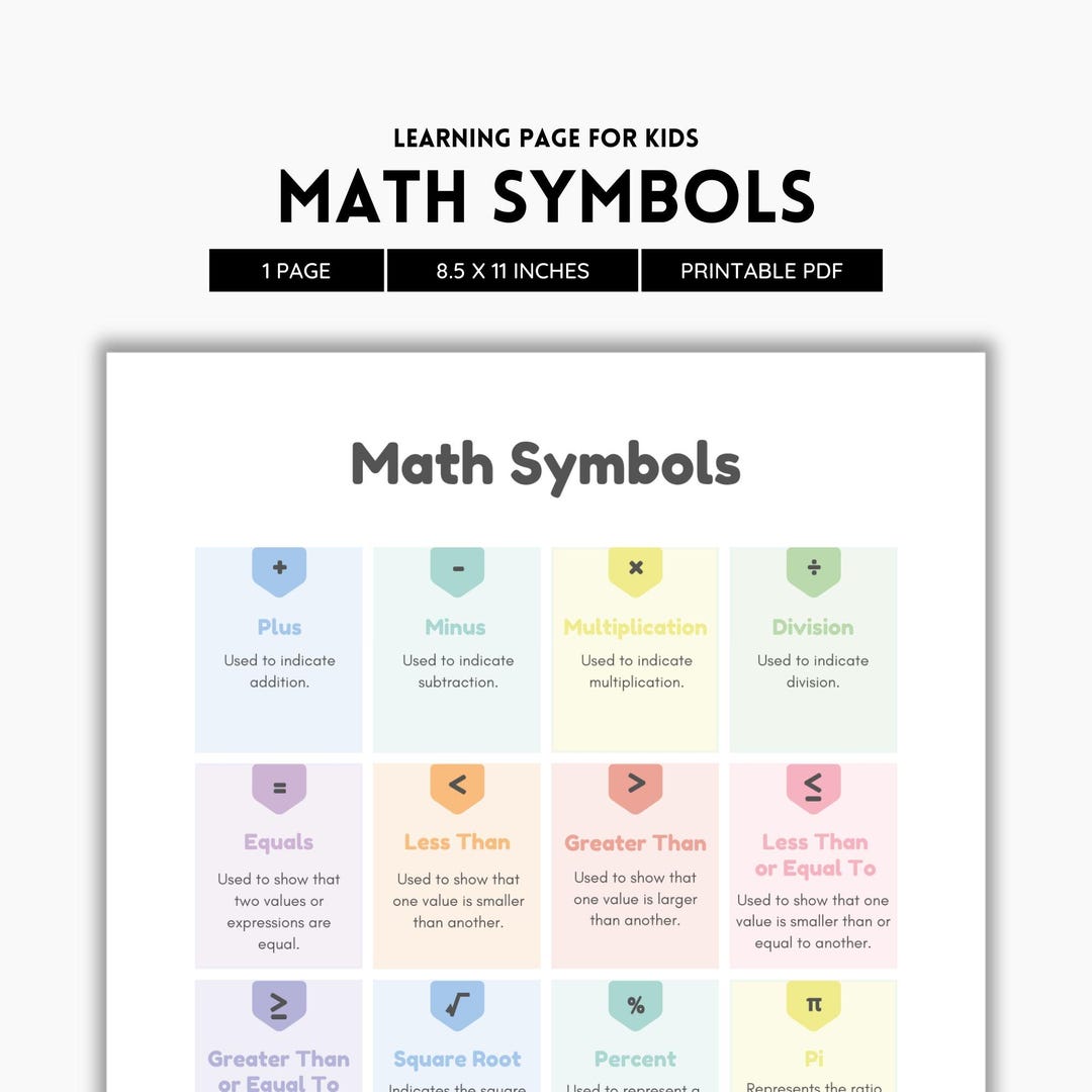 Math Symbols Printable for Kids Fun and Educational Flashcards to Help ...