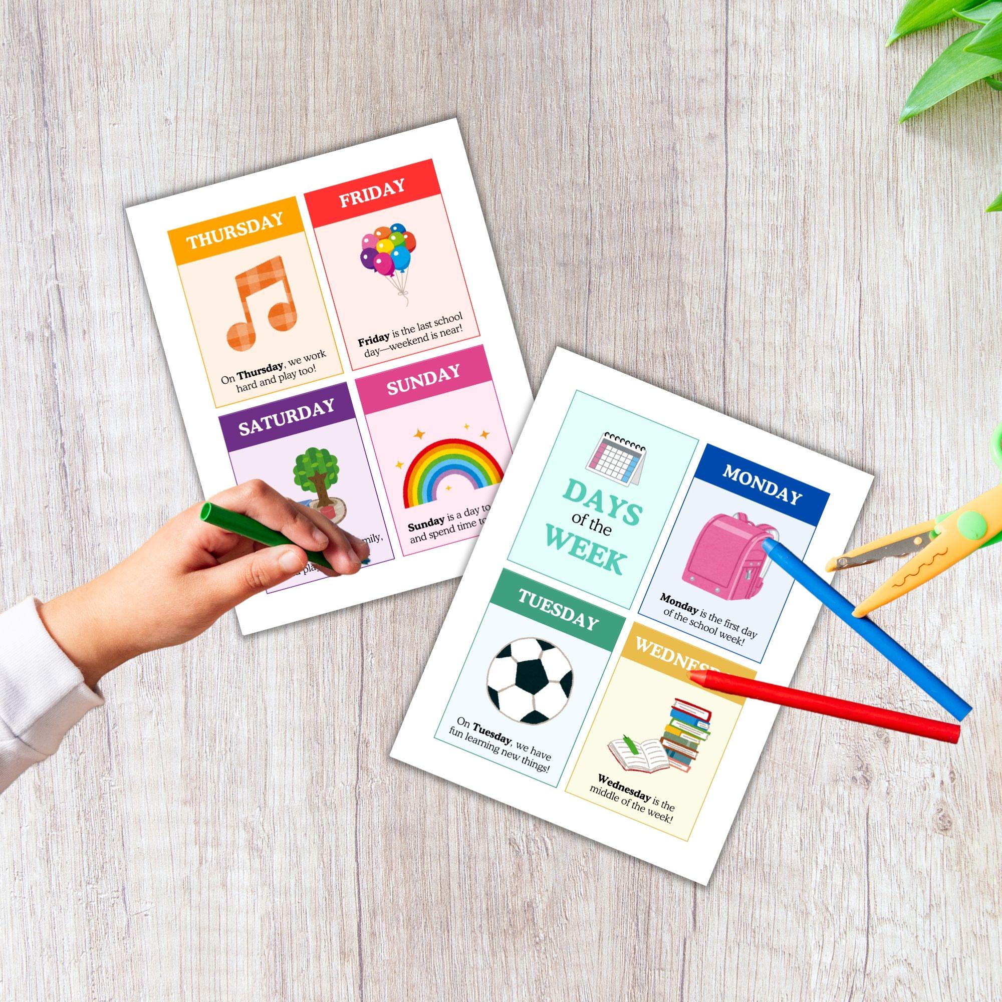 Days of the Week, Printable Flashcards, Days Flashcards for Kids, Back ...