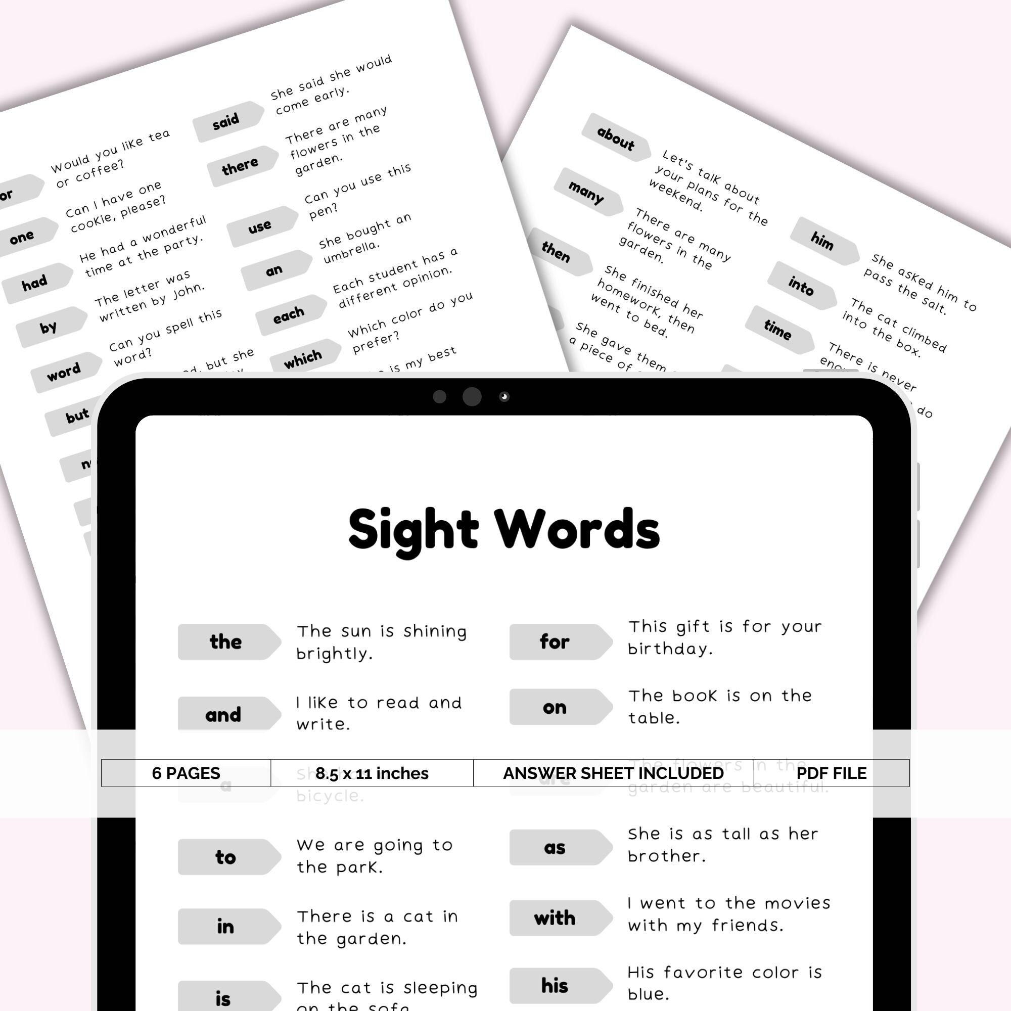 Sight Words, High Frequency Words, Kindergarten Words, Fry Sight Words ...