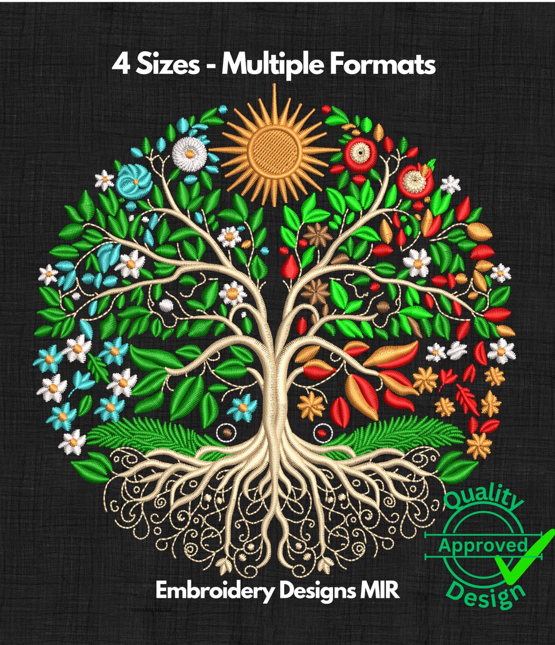 Tree of Life Embroidery Design - Mystical Nature, Colorful Tree, Floral ...