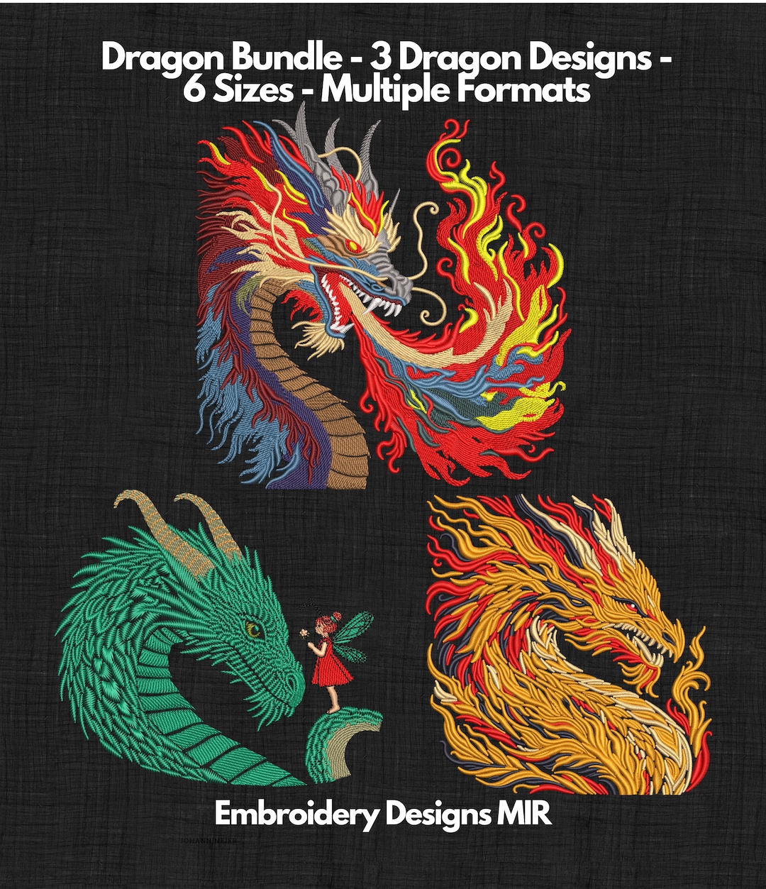 Embroidery Bundle Dragons - Fire Dragon, Mystic Dragon, Fantasy Dragon, Majestic Dragon ...