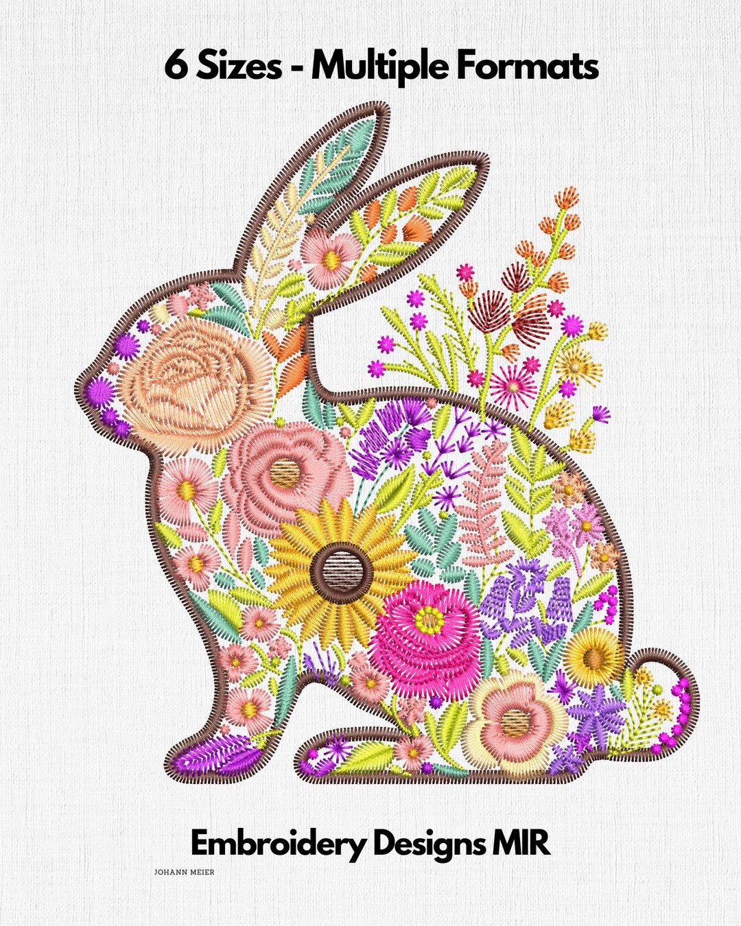 Floral Bunny Embroidery File, Easter Flower Bunny, Cute Easter Bunny ...