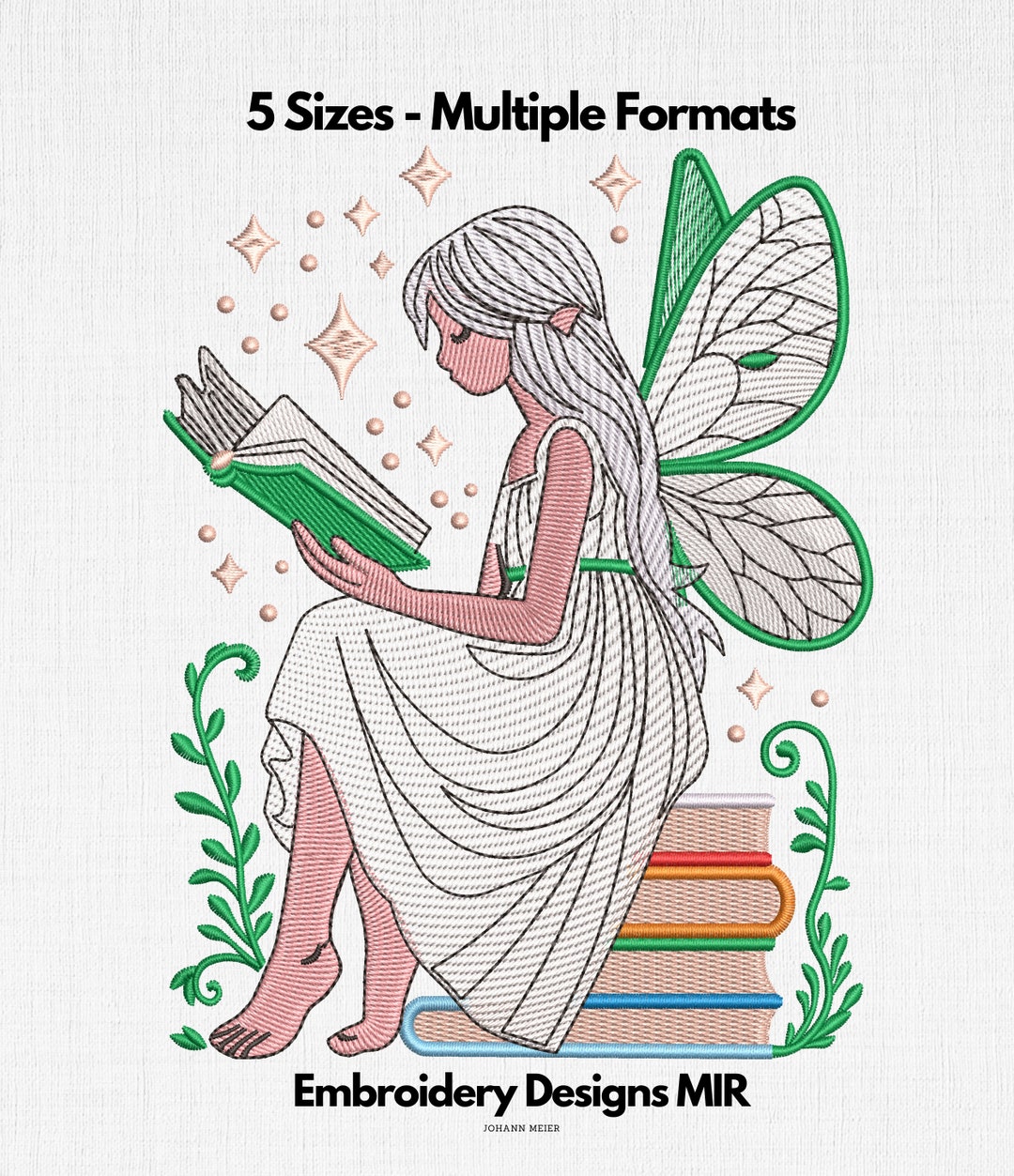 Fairy Reading Embroidery Design - Fantasy Fairy, Book Fairy, Magic ...