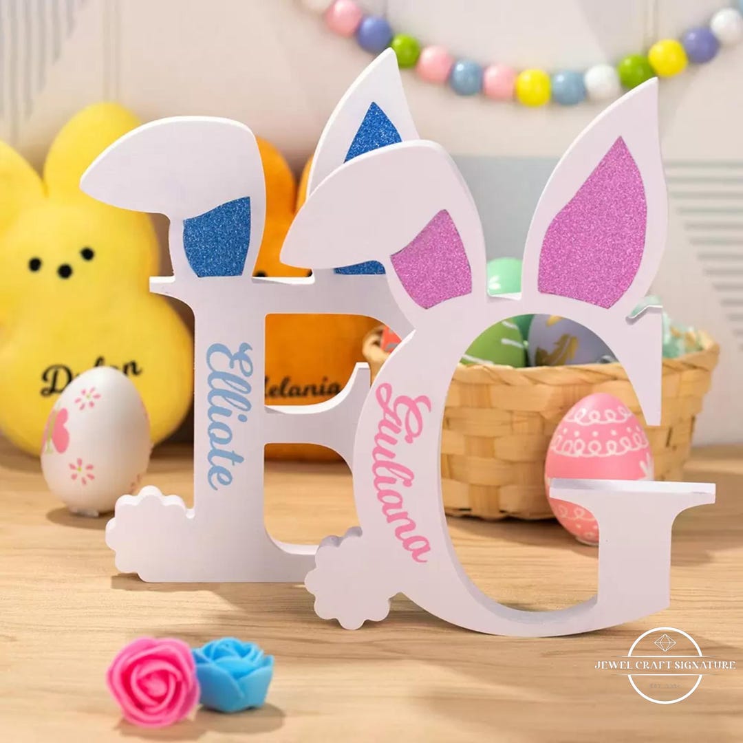 Custom Easter Bunny Letter With Flowers, Personalized Initial Cute ...