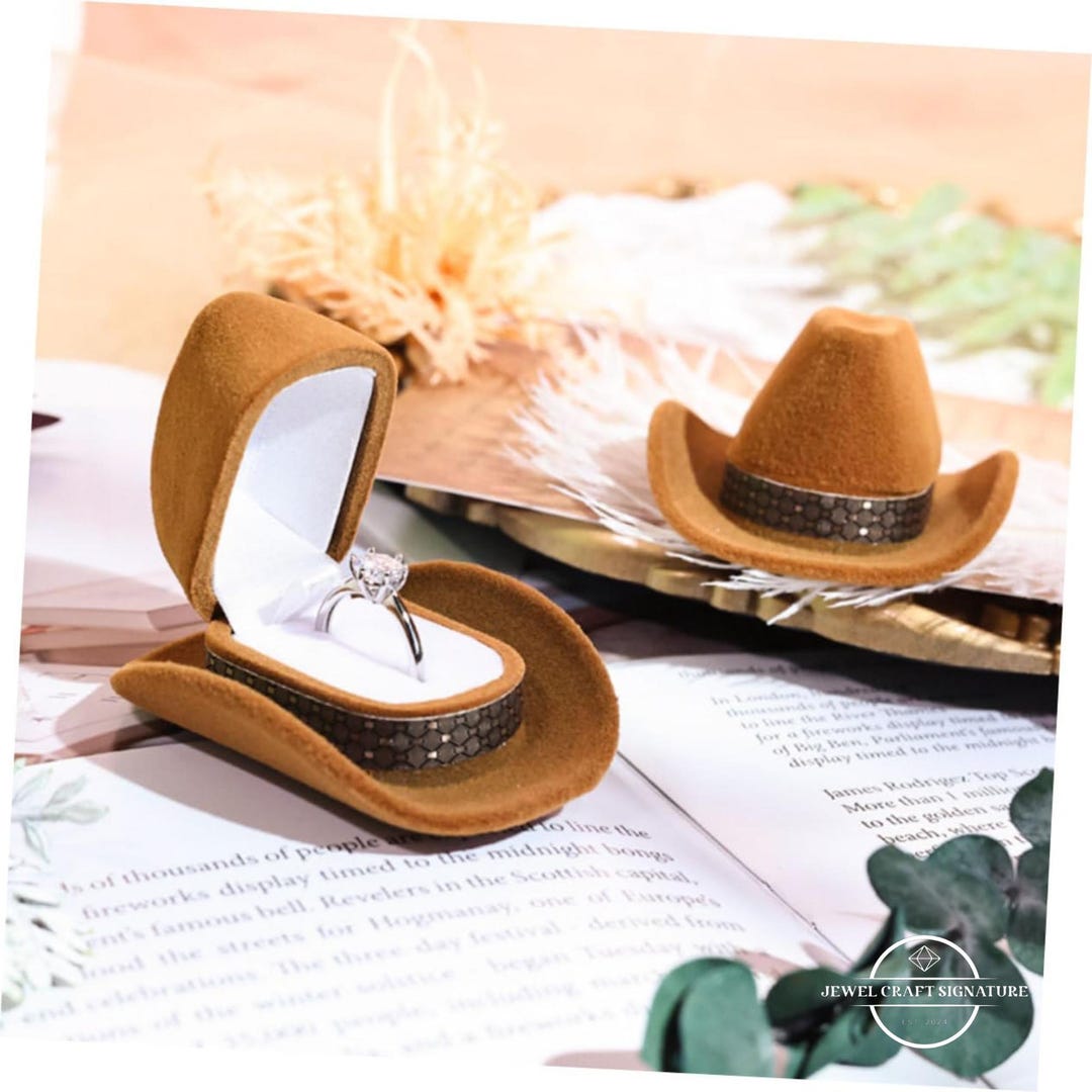 Custom Cowboy Hat Ring Box, Personalized Initial Velvet Jewelry Box ...