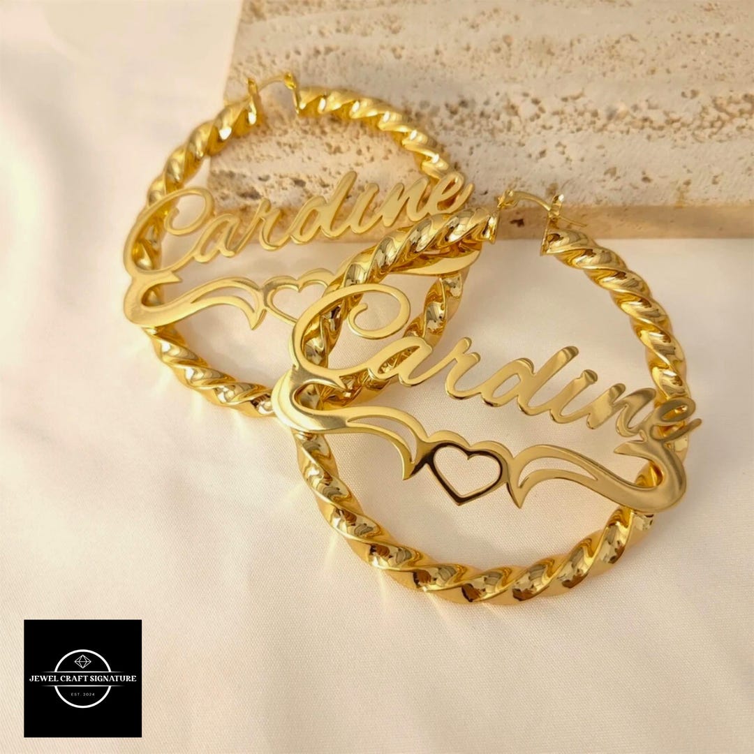 Custom Name Hoop Earrings, Large Twist Hoops for Women, Personalized ...