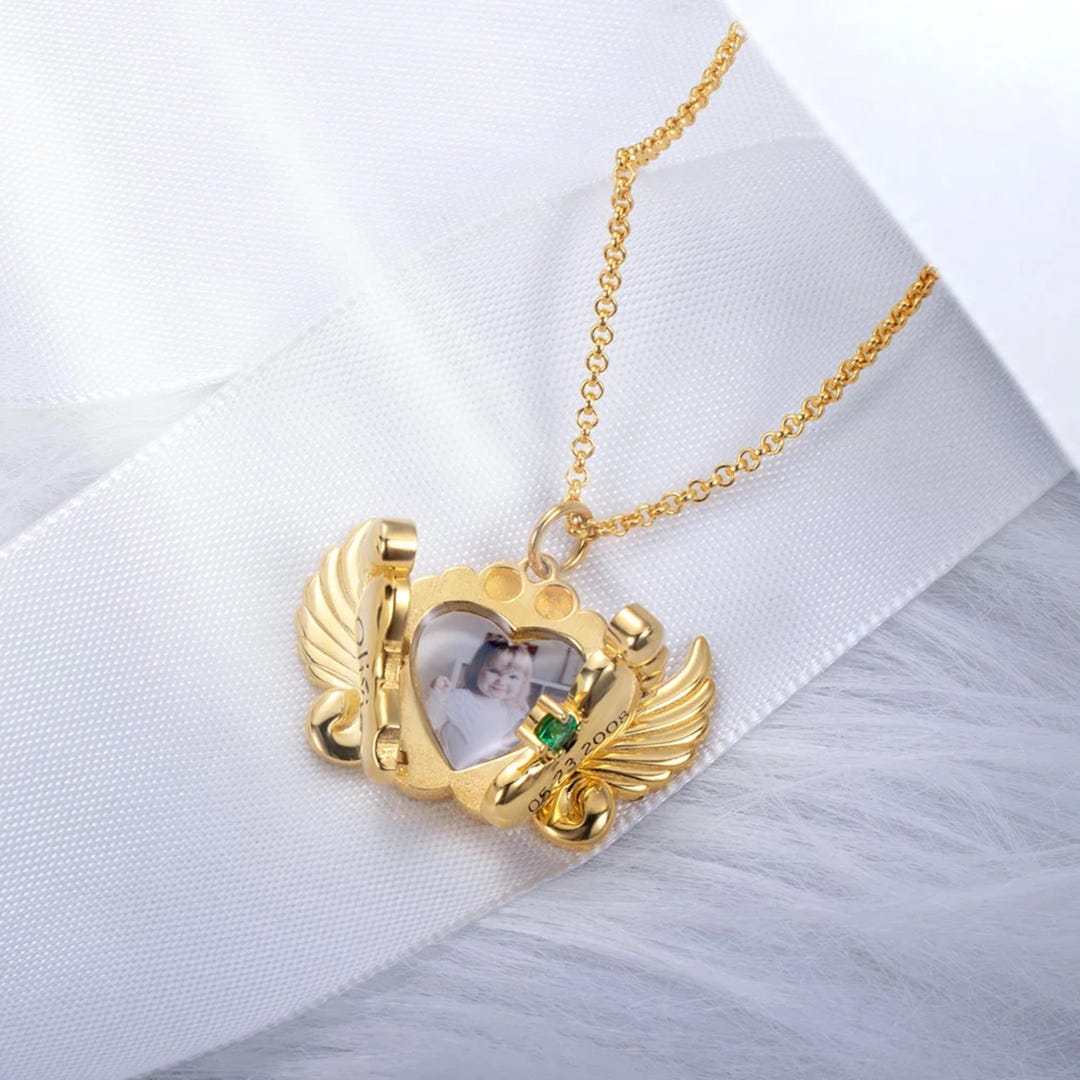 Custom Angel Wing Necklace With Photo & Name Personalize Memorial ...