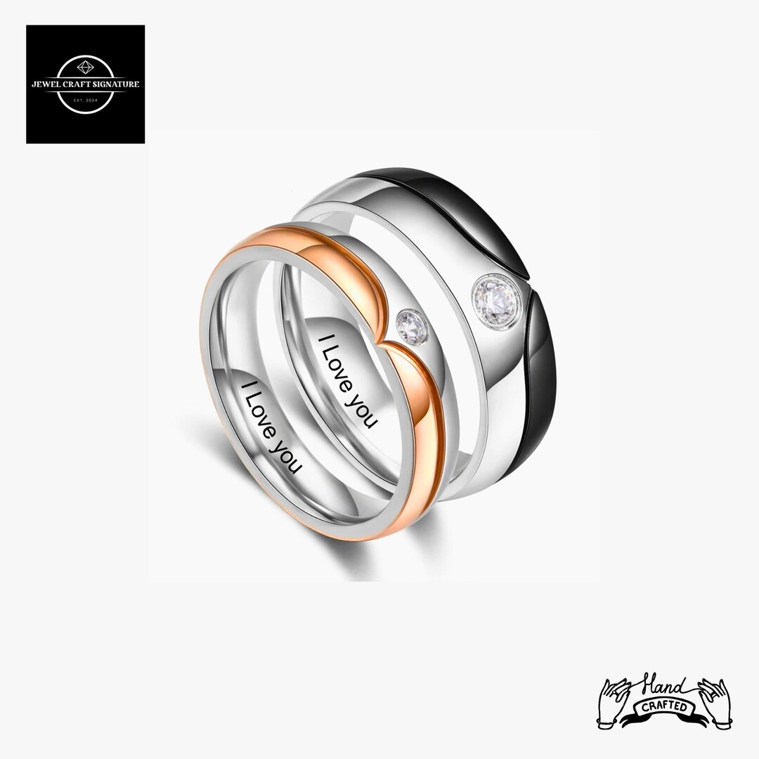 Personalized Couple Engagement Rings With Zirconia, Custom Stainless ...