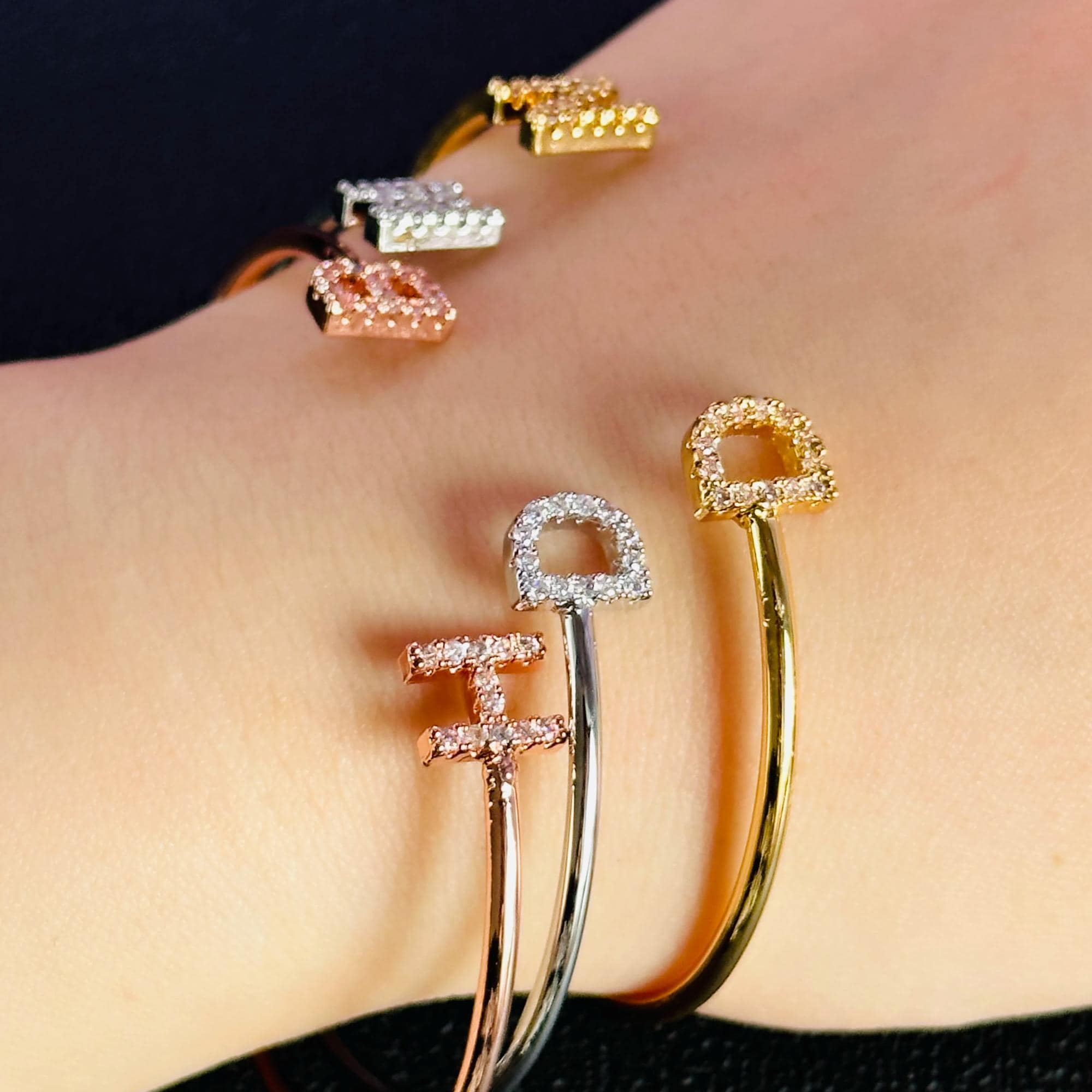 Custom Letter Bracelet, Personalized Initial Bracelet, Zirconia Cuff ...
