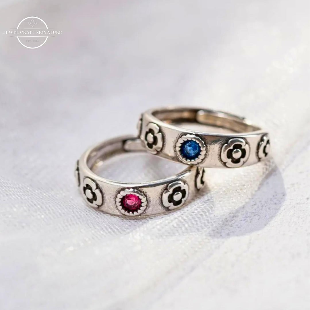 Vintage Howl's Moving Castle Ring, Red and Blue Gem Flower Ring ...