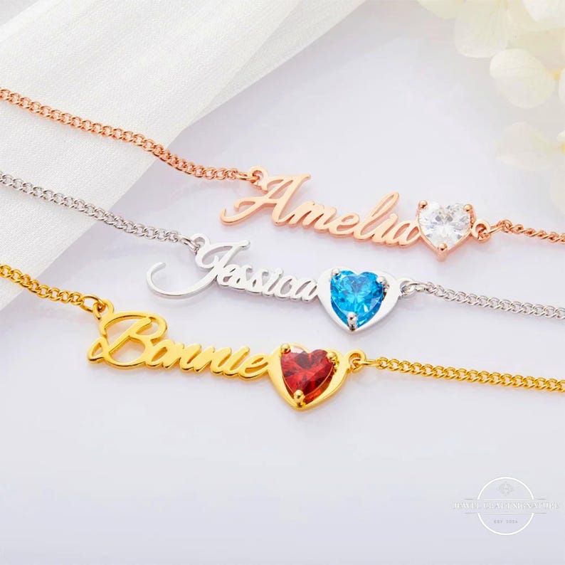 Custom Heart Birthstone Necklace, Personalized Brass/sterling ...