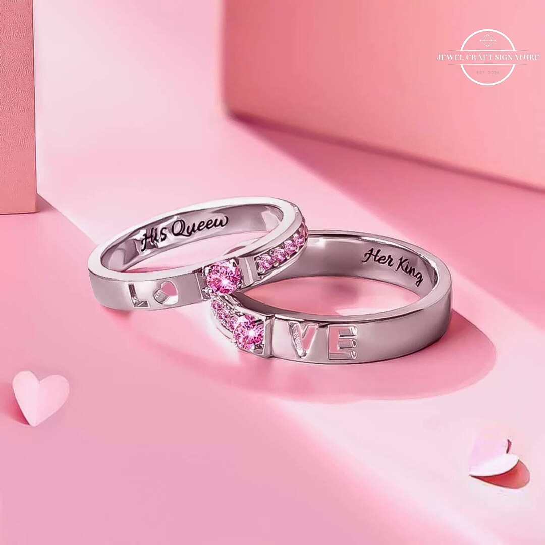 Custom Birthstone Couple Rings, Personalized Letters Wedding Matching ...