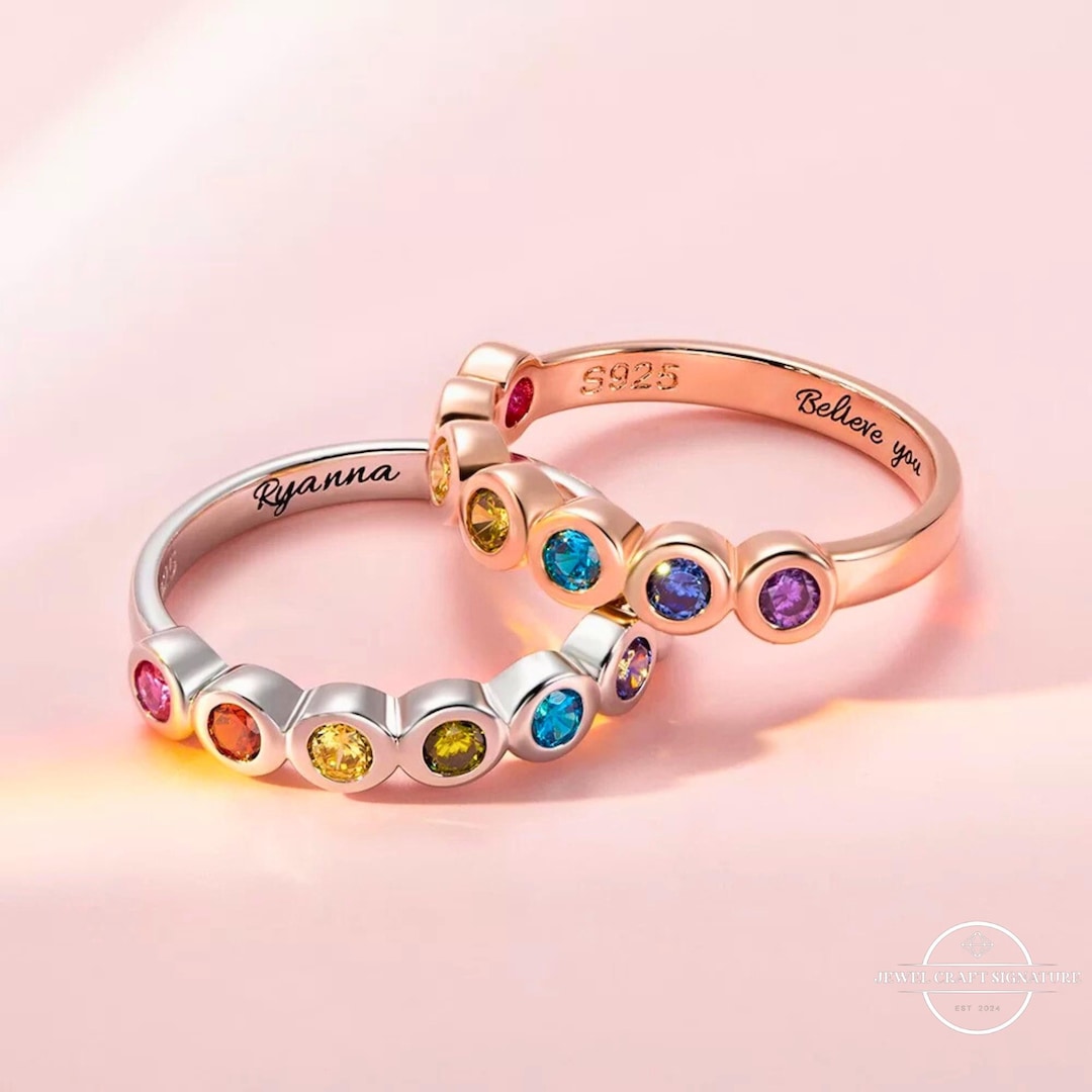 Custom Rainbow Multi-stone Ring – Personalized Gemstone Stacking Band ...