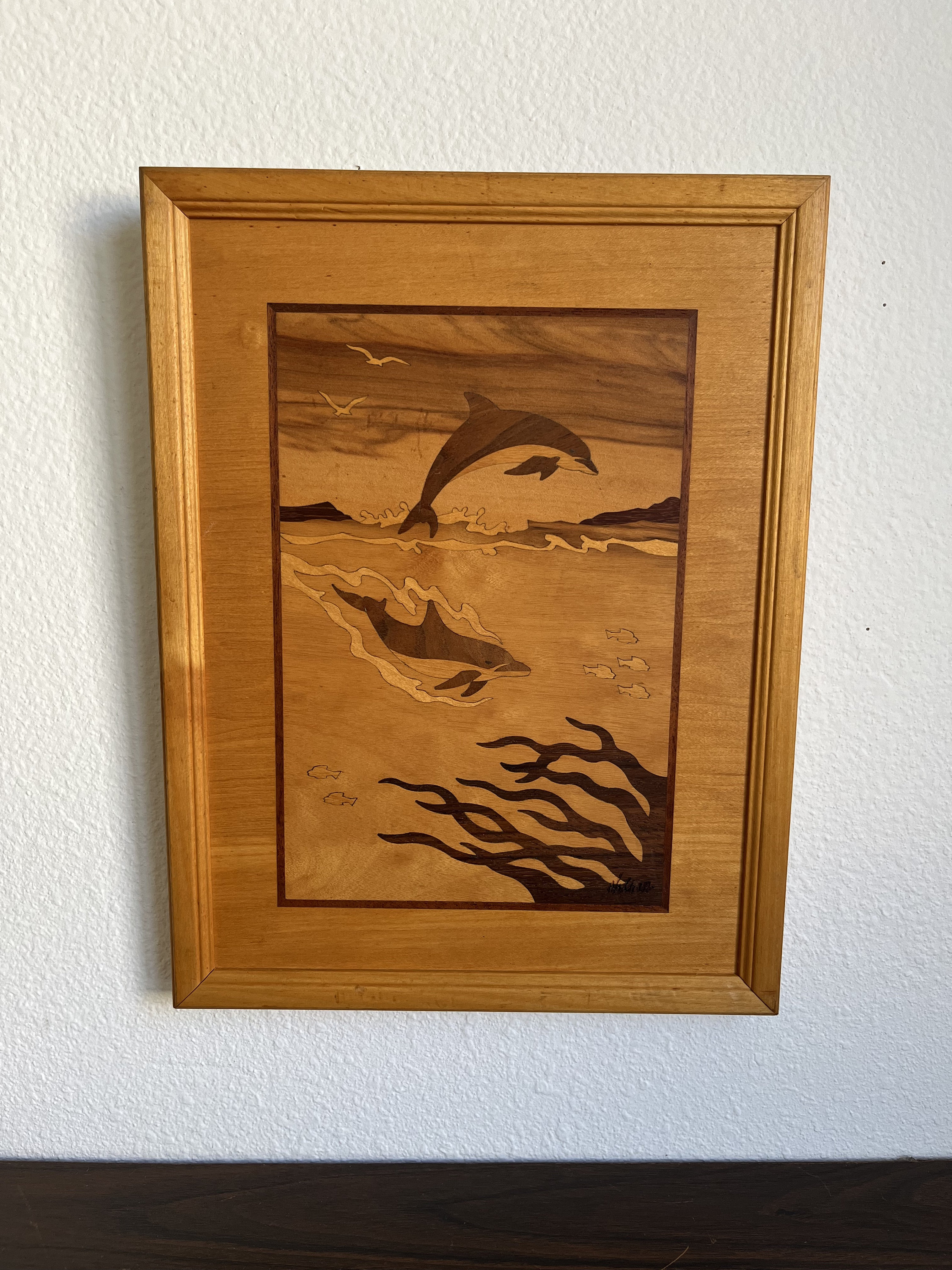 Hudson River Inlay Marquetry dolphins by Jeff Nelson Vintage Wood Wall ...