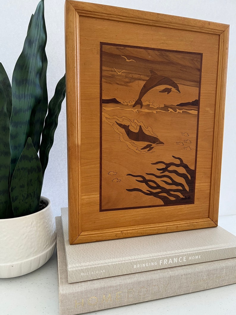 Hudson River Inlay Marquetry dolphins by Jeff Nelson Vintage Wood Wall ...