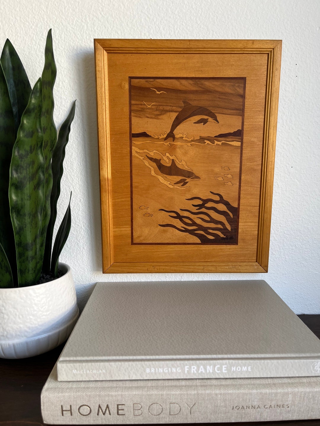 Hudson River Inlay Marquetry dolphins by Jeff Nelson Vintage Wood Wall ...